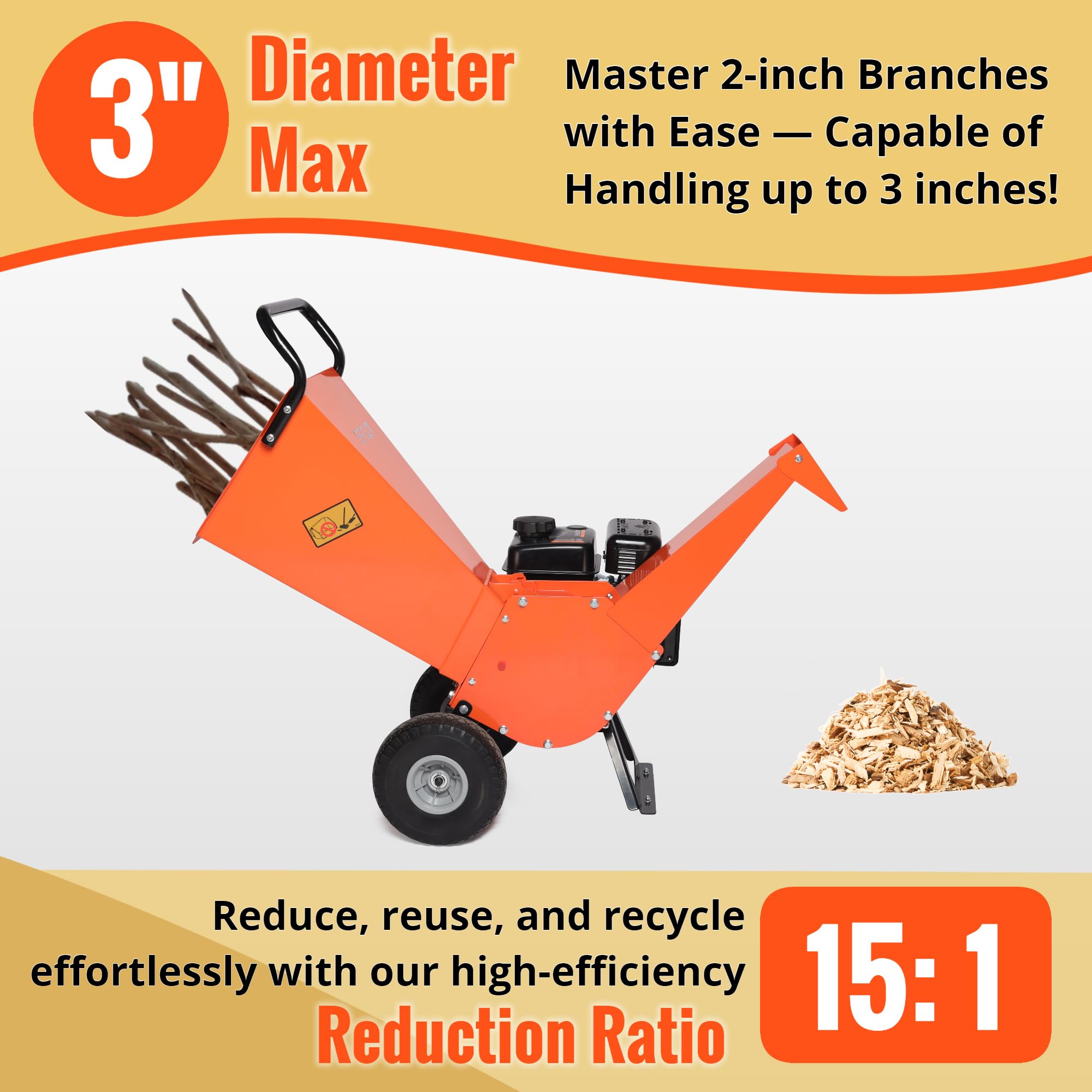 EFCUT Wood Chipper Shredder Mulcher 7HP Gas Powered Heavy Duty Compact Design 3" Inch Max Capacity (R0)