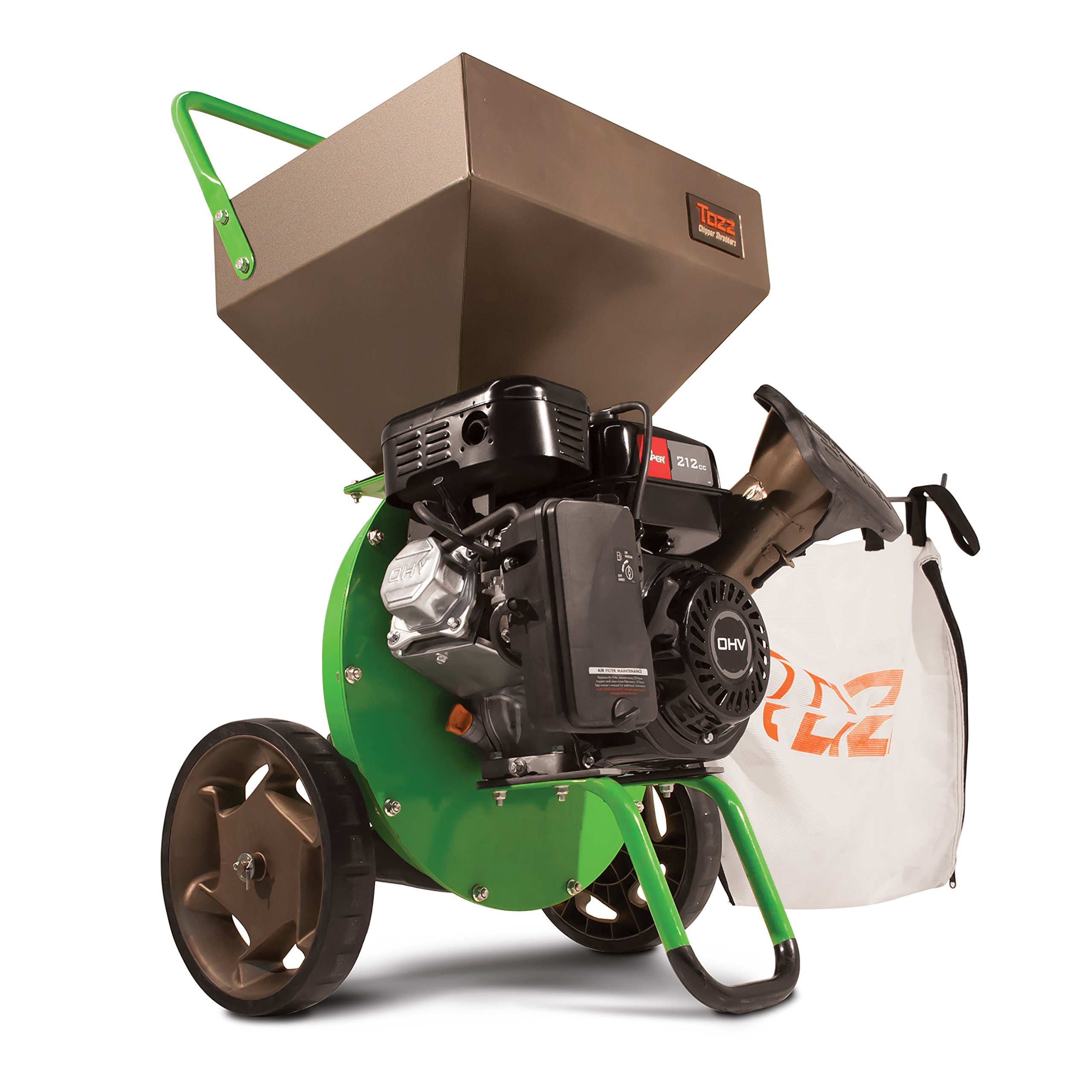 Tazz Chipper Shredder 35259, Heavy Duty 212cc, 4-Cycle Viper Engine, Rugged Debris Bag, Steel Hopper, Shred Branches up to 3” in Diameter