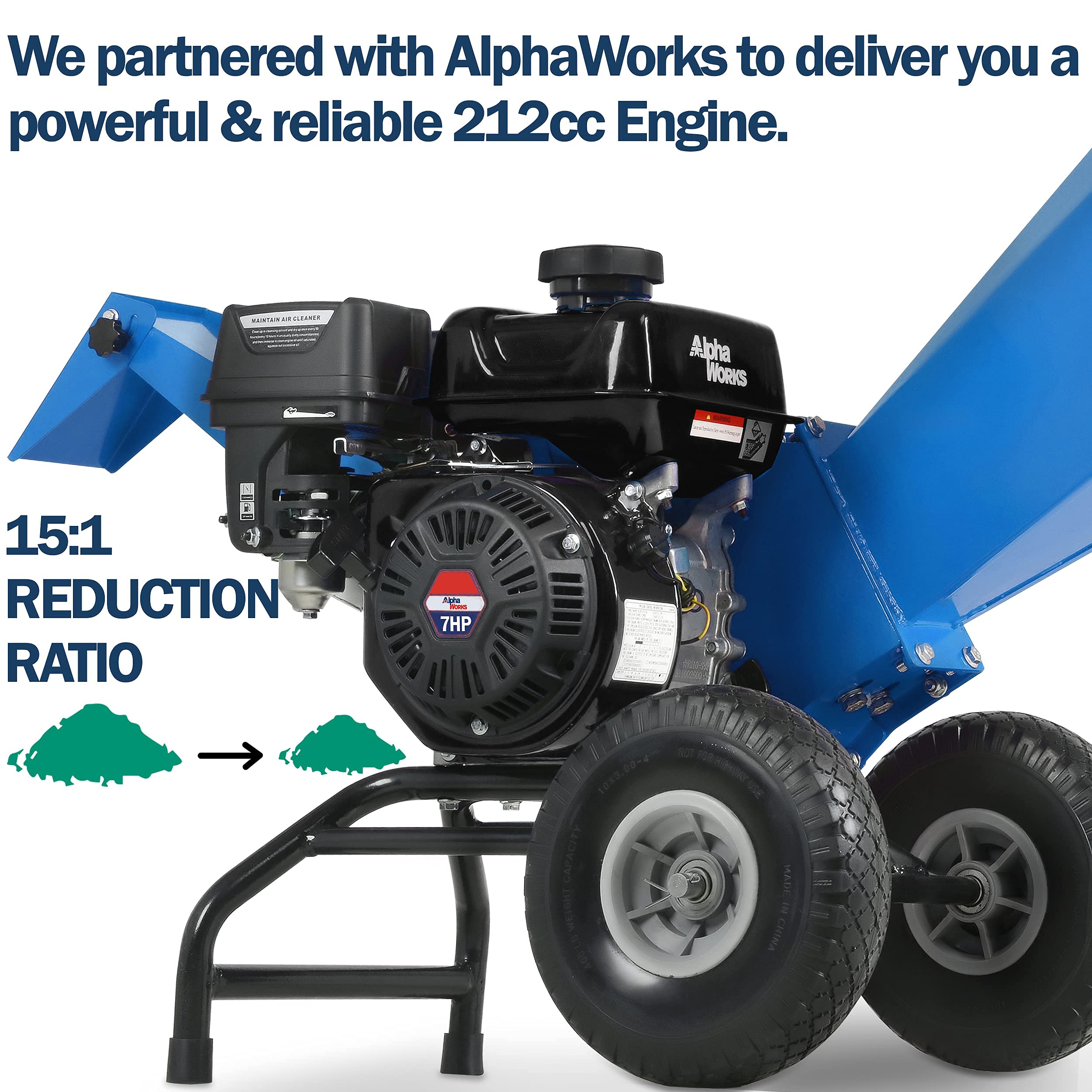 Landworks Wood Chipper Compact Rotor Assembly Design 3" Max Capacity & Earth Auger Power Head Heavy Duty 3HP 52cc 2 Stroke Gas Engine w/Steel 8"x30" Bit w/Fishtail [Bundle Deal]