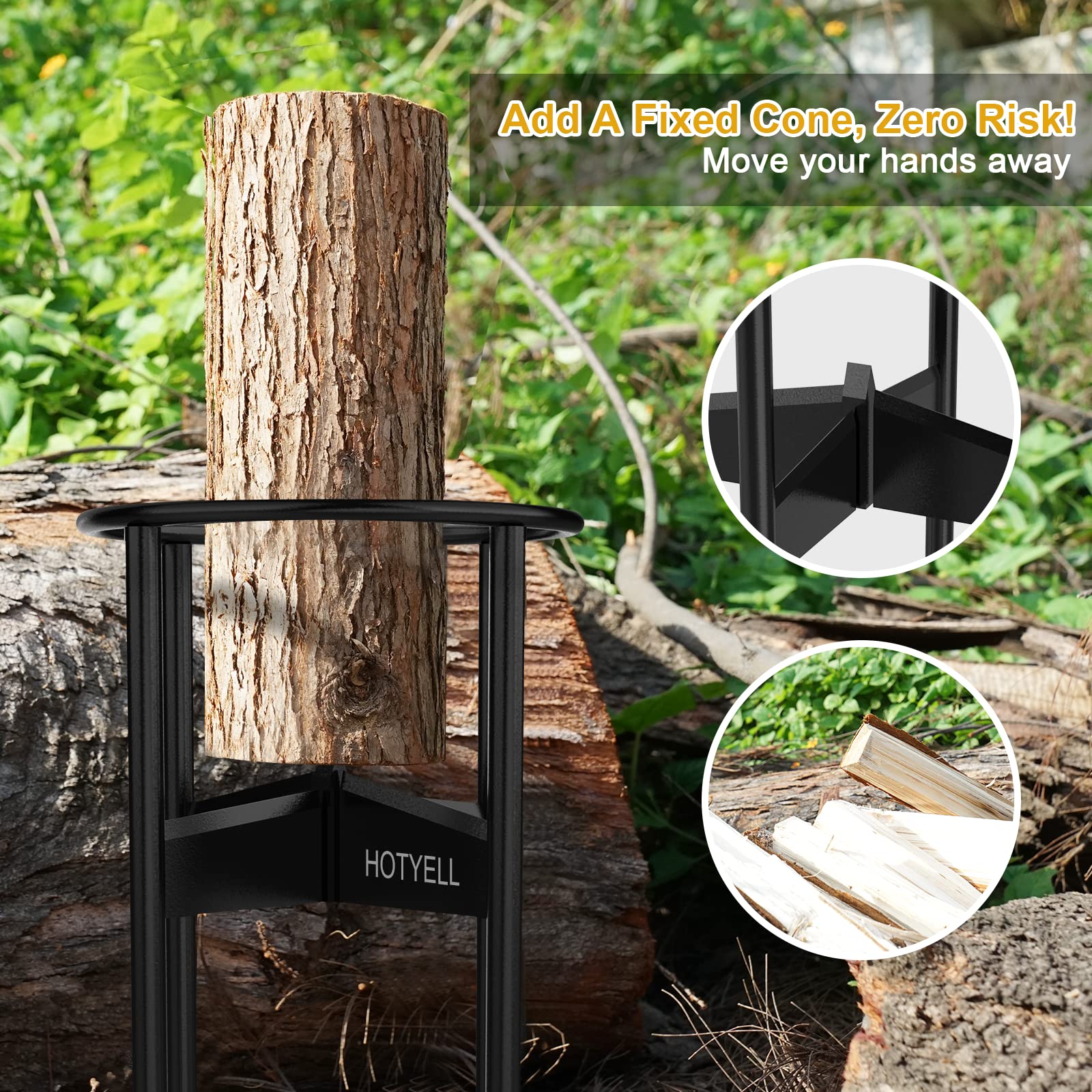 HOTYELL Firewood Splitter, High Carbon Steel Wood Splitter with Fixed Awl, Manual Log Splitting Wedge Tool, 4 Parts at One Time, Canvas Firewood Carrier Included