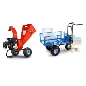 g greatcircleusa mini wood chipper shredder mulcher & landworks utility cart hand truck [bundle deal]