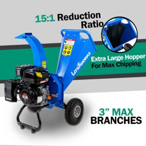 Landworks Mini Wood Chipper Compact Design 3" Inch Max Capacity & Heavy Duty Lawn/Garden Utility Cart w/Removable Side Meshes, 400 lbs [Bundle Deal]