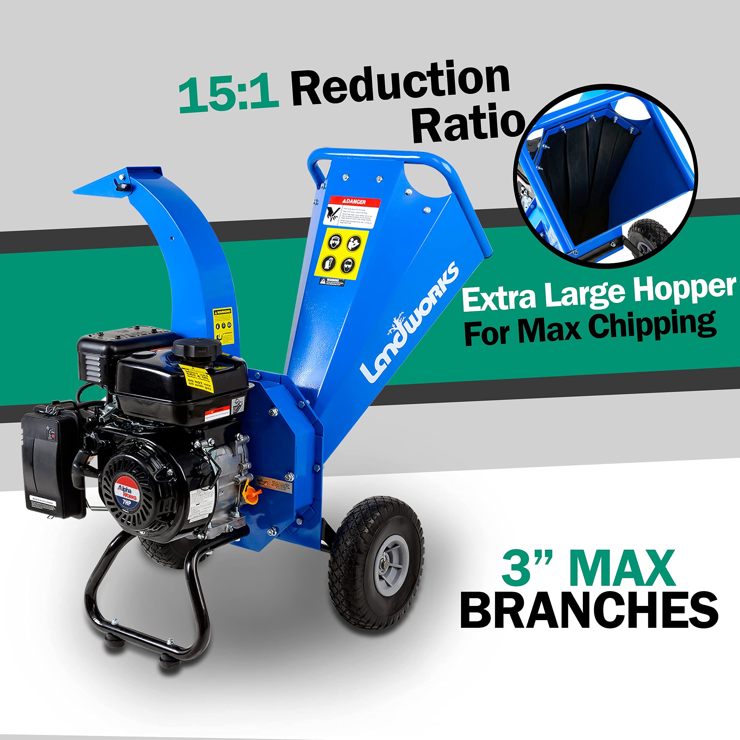 Landworks Mini Wood Chipper Compact Design 3" Inch Max Capacity & Heavy Duty Lawn/Garden Utility Cart w/Removable Side Meshes, 400 lbs [Bundle Deal]