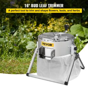 VEVOR Bud Leaf Trimmer, 16 inch Manual, Hydroponic Dry and Wet Plant Trimming Machine w/Sharp Stainless Steel Blades & Solid Metal Gearbox & Hand Pruner, Twisted Spin Cut for Herbs, Flowers, Silver