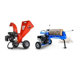 greatcircleusa mini wood chipper shredder 7 hp gas powered & landworks log splitter 20 ton rapid auto return ram system