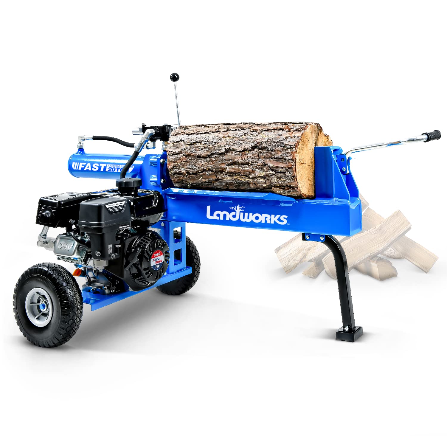 GreatCircleUSA Mini Wood Chipper Shredder 7 HP Gas Powered & Landworks Log Splitter 20 Ton Rapid Auto Return Ram System