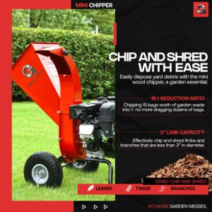 GreatCircleUSA Mini Wood Chipper Shredder 7 HP Gas Powered & Landworks Log Splitter 20 Ton Rapid Auto Return Ram System