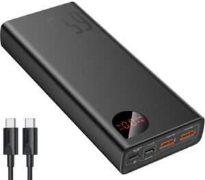 baseus power bank, 65w 20000mah laptop portable charger, fast charging usb c 4-port pd3.0 battery pack for macbook dell xps ipad iphone 14/13/12 pro mini samsung switch