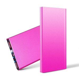 karusale power bank - portable charger ultra thin 20000mah 20w portable external battery charger car travel outdoor backup high capacity with led light for iphone and samsung cell phone (hot pink)