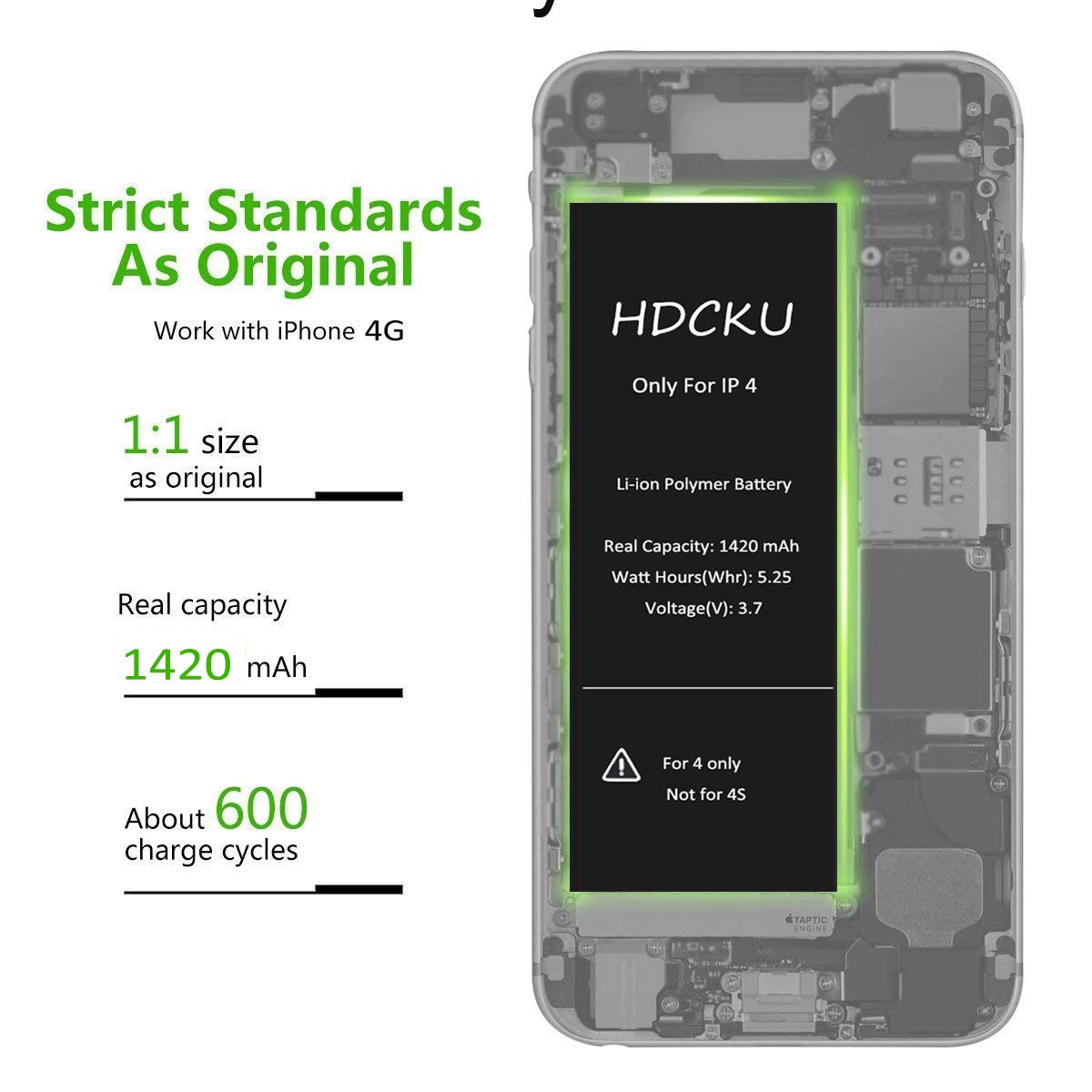 HDCKU Battery Replacement for iPhone 4 A1349 A1332 CDMA&GSM(Not for 4S)