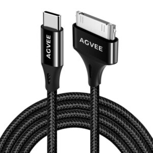 agvee 2 pack 6ft usb-c to 30 pin cable for old iphone 4/4s ipad 1/2/3 ipod, braided metal shell type-c to 30pin adapter charging charger data cord, black