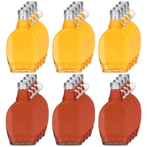 meekoo 24 pieces 8 oz glass syrup bottles with aluminum lid and loop handle glass maple syrup bottles maple syrup jars syrup container with 4 funnels for potion juice milk storage gift sauce oil