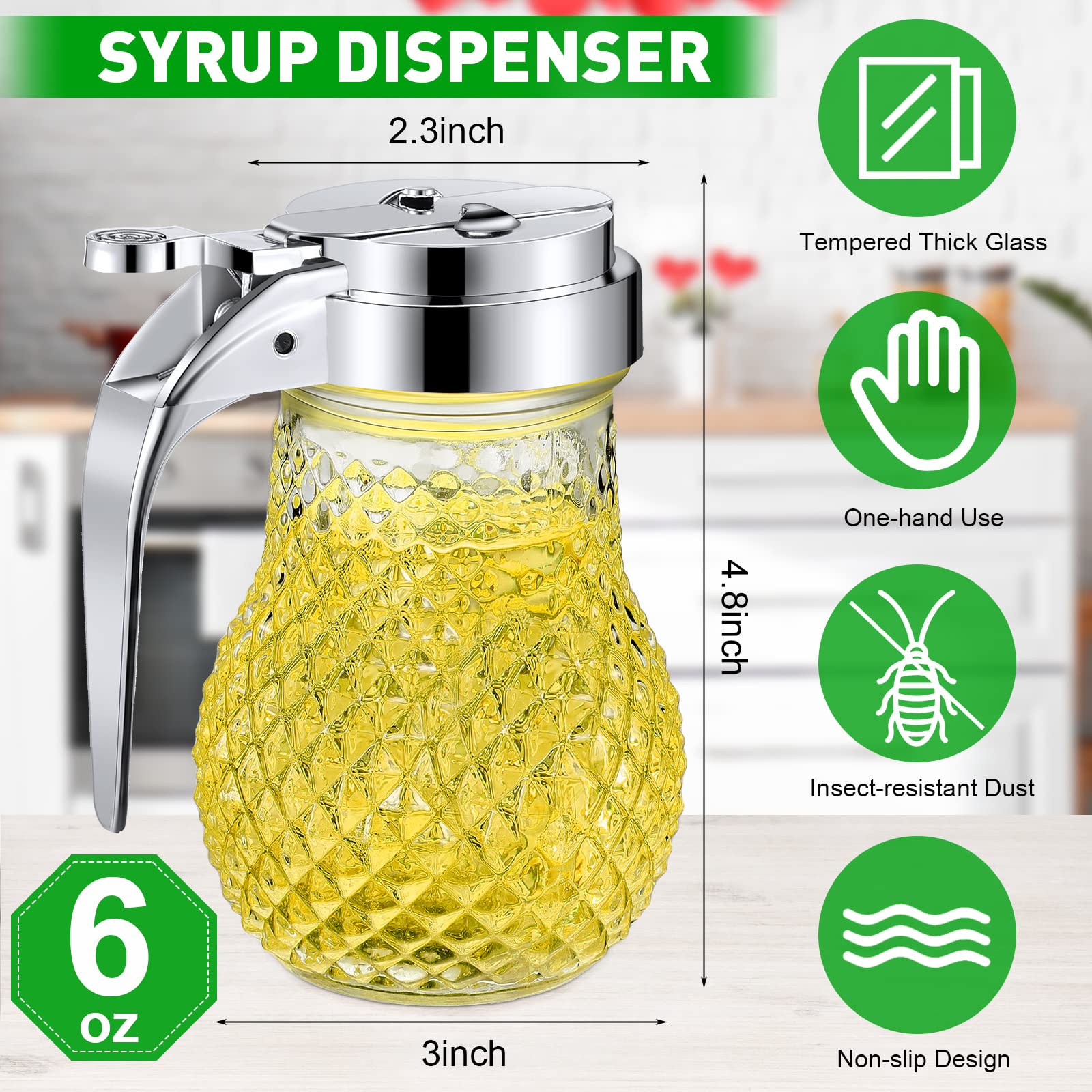 4 Pack Syrup Dispensers Glass Honey Jar Bottle Maple Sugar Dispenser 6 oz Retracting Spout Syrup Containers Pitcher For Milk Coffee Home Restaurant Kitchen Bar Oil Condiment (Rhombus Style)