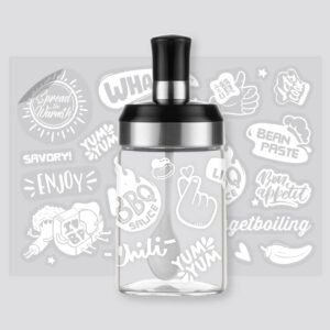 BOILING POINT Sauce Jar Sugar Container Glass Jar Combination Spoon with Lid Canisters Storing Seasoning Spices Salt Sugar for Kitchen Counter Food Storage with Decorative Sticker 9.7oz / 280ml