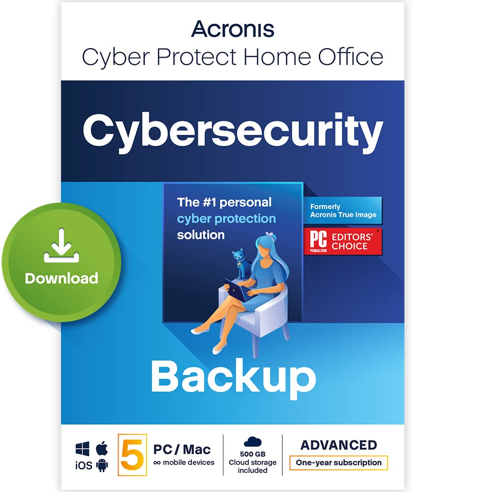 Acronis Cyber Protect Home Office 2023 | Advanced | 500 GB Cloud-Space | 5 PC/Mac | 1 Year | Windows/Mac/Android/iOS | Internet Security with Backup | Activation Code by email