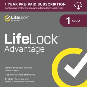 lifelock advantage identity theft protection, individual plan, 1 year auto-renewing subscription [online code]