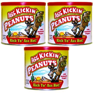 ass kickin’ habanero pepper spicy hot peanuts – 12oz - ultimate spicy gourmet gift peanuts - try if you dare! 3 cans