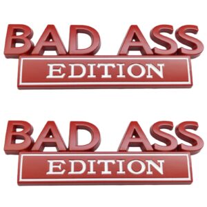 2 pcs bad ass edition emblem,bad ass car funny decal 3d raised letters bumper interesting metal sticker,for universal vehicle,truck,rv,suv,car door,fender decoration,trunk,motorcycle(red-white)