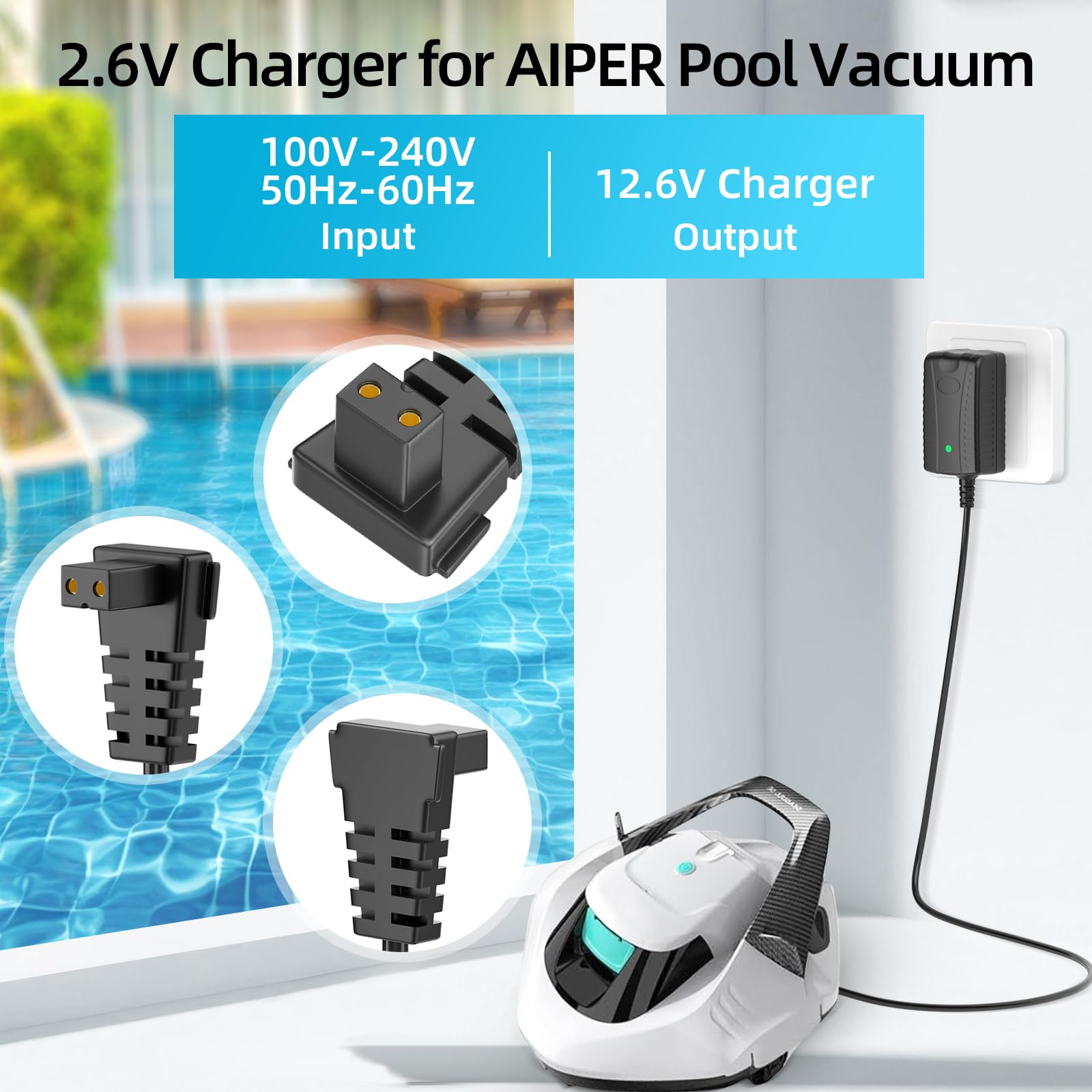 12.6V Charger for Aiper Seagull 600 800 800B SE 1000 1500 P1111 HJ1103J AIPURY1000 AIPURY 1000 Cordless Automatic Robotic Pool Vacuum Cleaner Power Cord AC/DC Adapter Supply