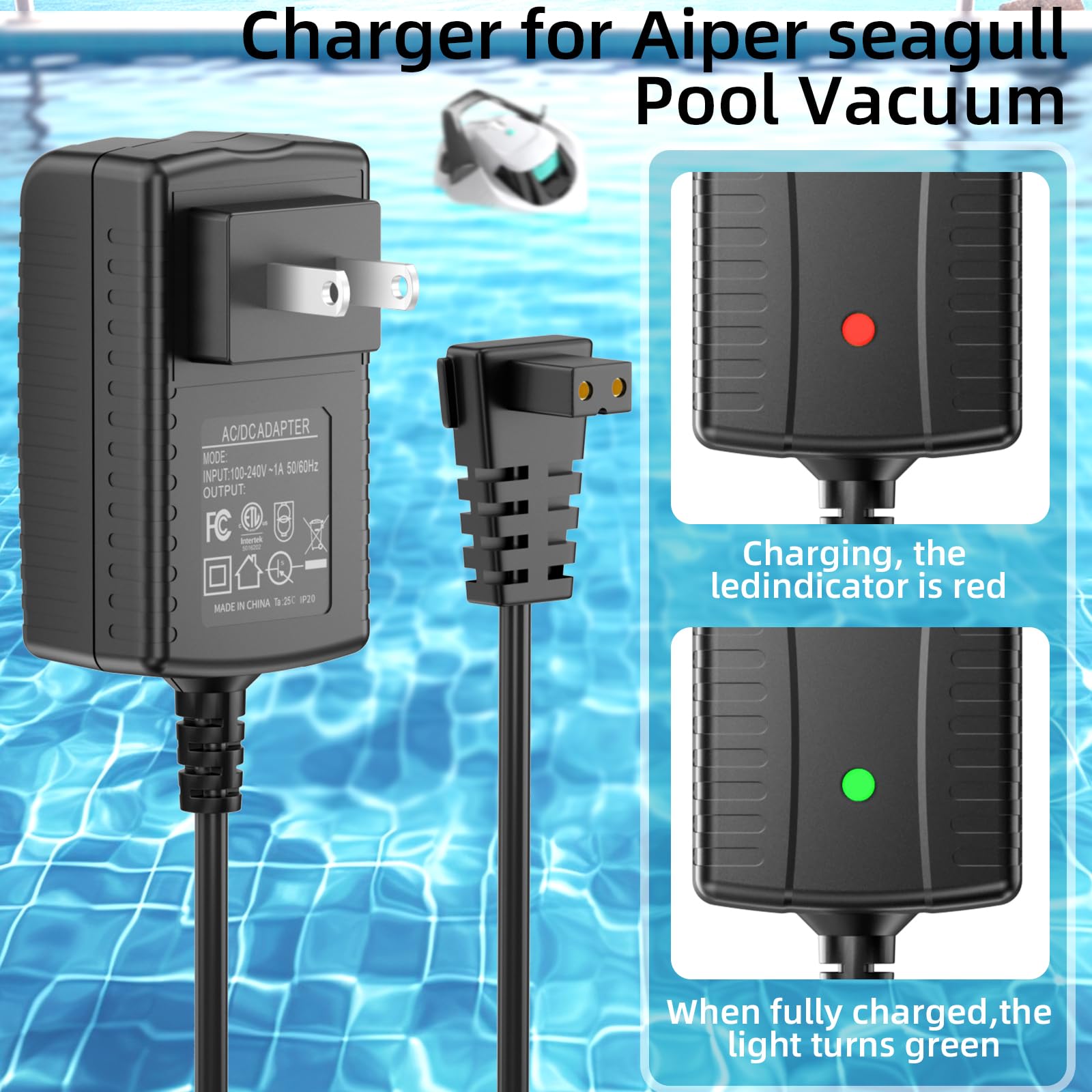 12.6V Charger for Aiper Seagull 600 800 800B SE 1000 1500 P1111 HJ1103J AIPURY1000 AIPURY 1000 Cordless Automatic Robotic Pool Vacuum Cleaner Power Cord AC/DC Adapter Supply