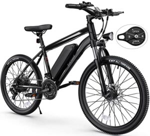 totguard electric bike, electric bike for adults 26'' ebike with 350w motor, 19.8mph electric mountain bike with lockable suspension fork, removable 36v/10.4ah battery, professional 21 speed gears