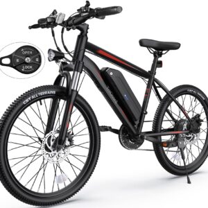 TotGuard 26" Electric Bike, 350W Motor, 19.8MPH Speed, 36V 374.4WH Battery, 21 Speed Gears, Front Suspension, Dual Disc Brakes, Aluminum Frame, LED Headlight, LCD Display, 4 Working Modes, Red