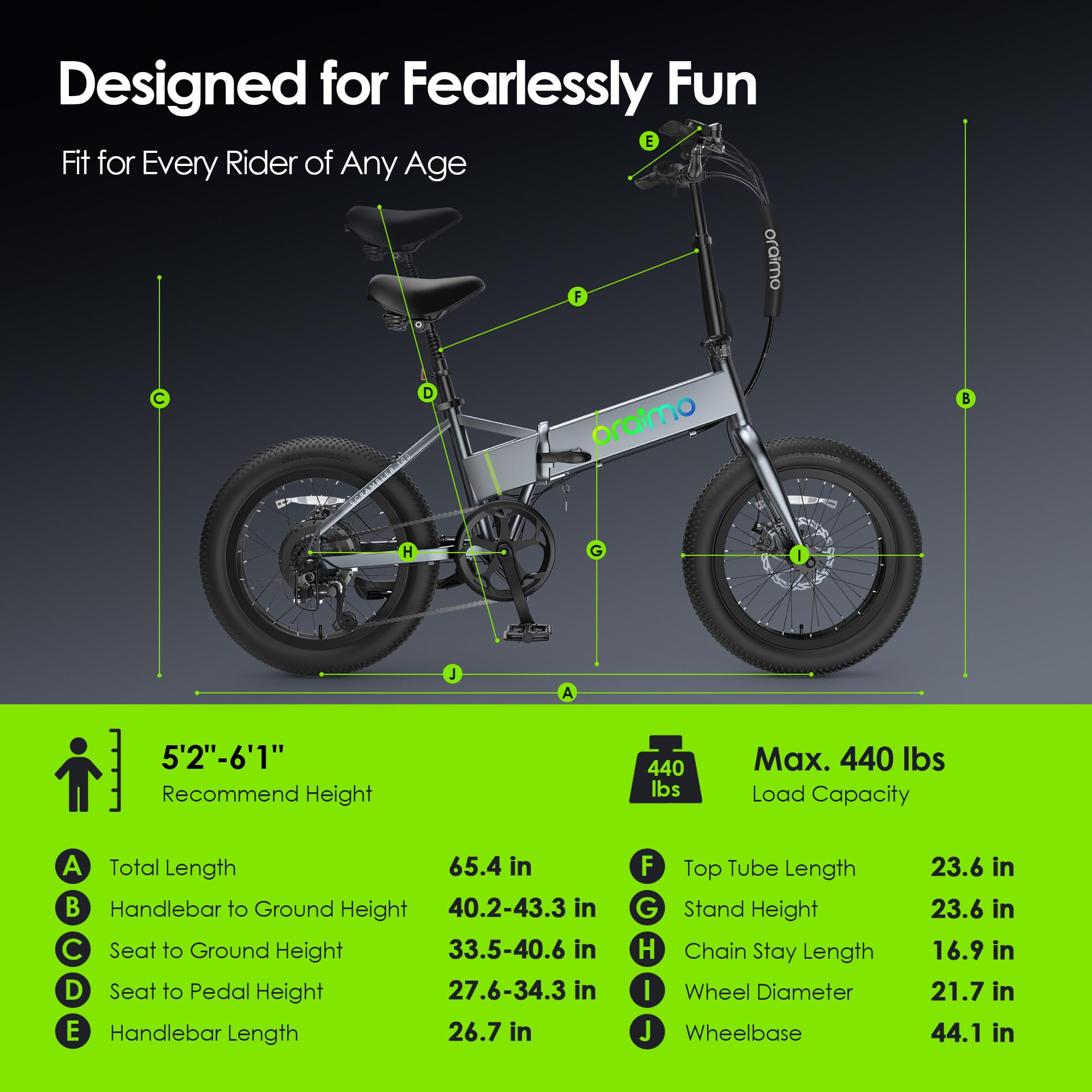 Oraimo Folding Electric Bike for Adults, 750W Brushless Motor(Peak 1000W), 48V 12Ah Hidden Battery Up to 50 Miles, 3.5H Fast Charge, 20" Fat Tire Ebike, 7 Speed Gear (Magic Gray, Standard)