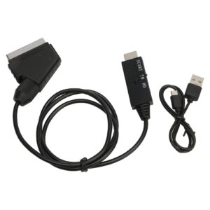 scart to converter adapter, 1080p 60hz hd video, usb power cable, plug and play, for vhs dvd crt tvs