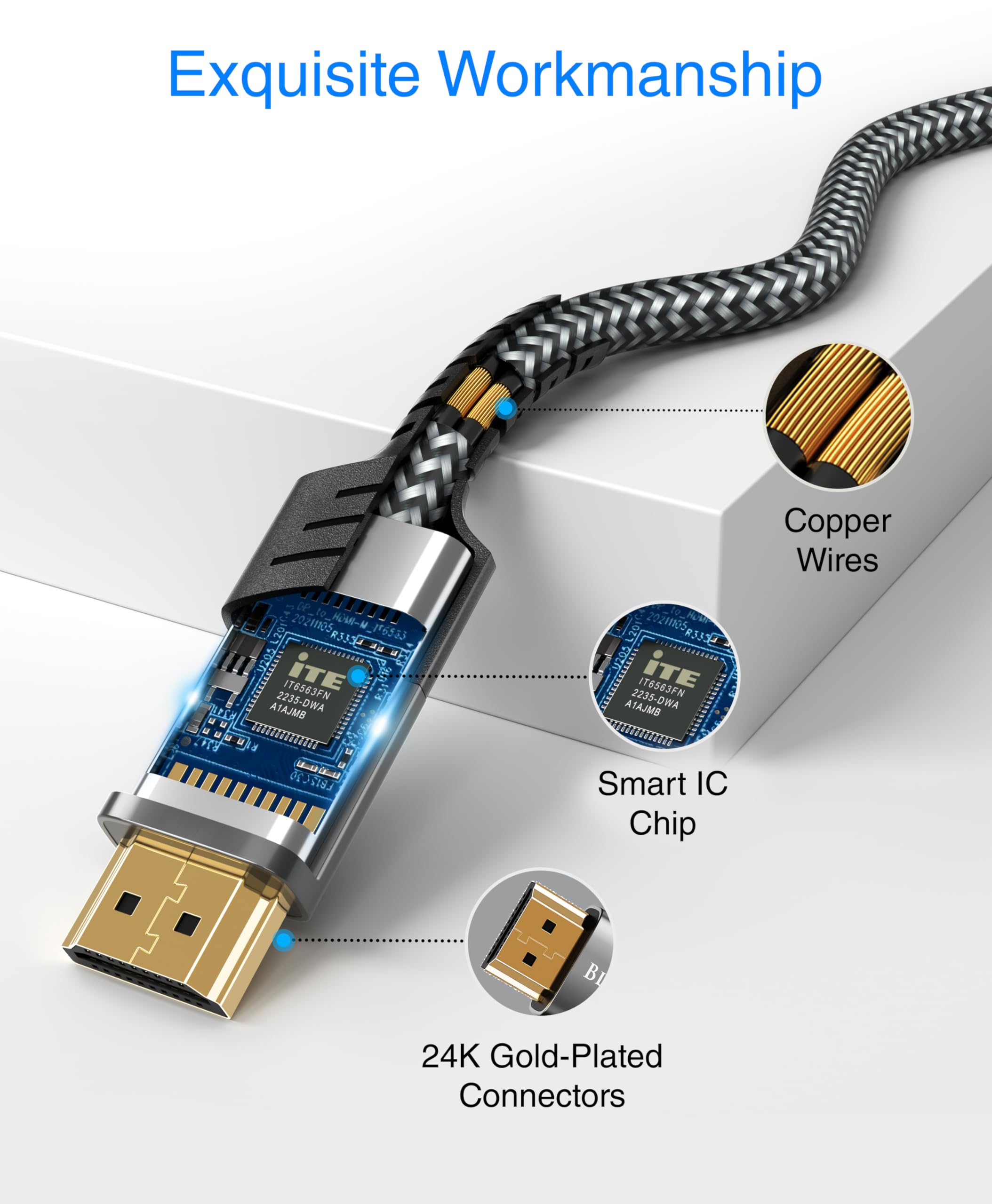 BlueRigger DisplayPort to HDMI 4K 60Hz Cable 15FT - (Uni-Directional, DP to HDMI Cord, HDR, HDCP 2.2, Display to HDMI Male Video Cable) - Compatible with PC, Laptop, HDTV, Monitor, Projector