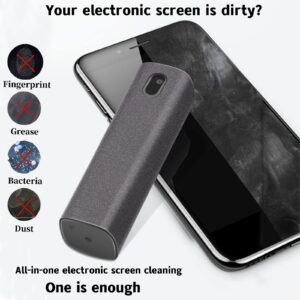 3 in 1Fingerprint Proof Screen Cleaner Tool, Touchscreen Electronic Screen Cleaner, All in One Cleaning Kit with Microfiber and Soft Fiber Flannel for All Phones, Laptop,TV and Tablet Screens (Grey)