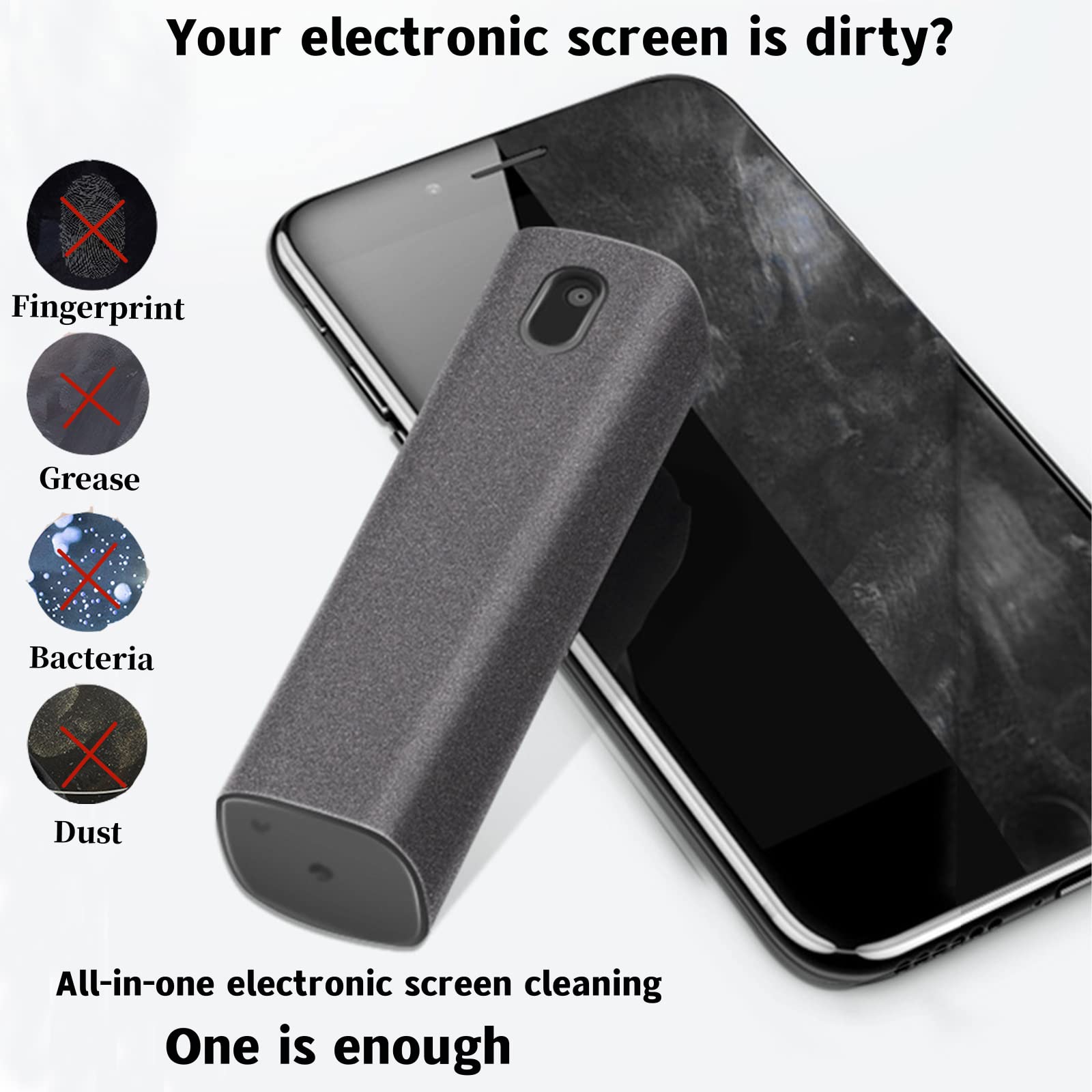 3 in 1Fingerprint Proof Screen Cleaner Tool, Touchscreen Electronic Screen Cleaner, All in One Cleaning Kit with Microfiber and Soft Fiber Flannel for All Phones, Laptop,TV and Tablet Screens (Grey)