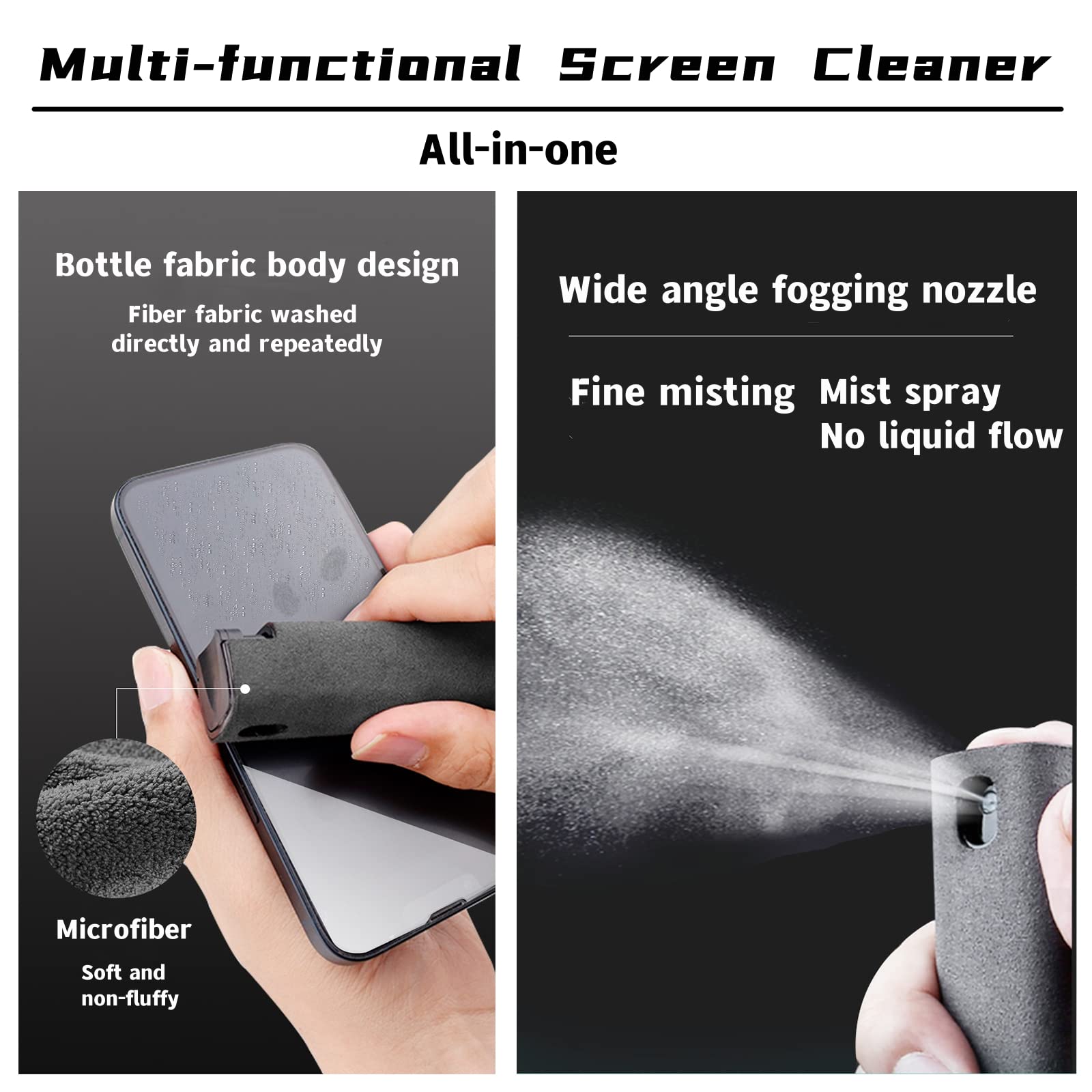 3 in 1Fingerprint Proof Screen Cleaner Tool, Touchscreen Electronic Screen Cleaner, All in One Cleaning Kit with Microfiber and Soft Fiber Flannel for All Phones, Laptop,TV and Tablet Screens (Grey)