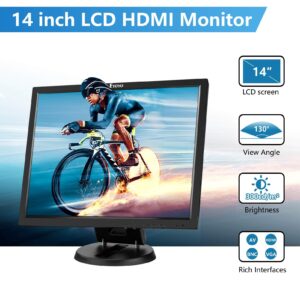 Eyoyo 14 inch LCD HDMI Monitor 1024x768 Small VGA Display Monitor for Security Cameras w/HDMI/VGA/AV/BNC Input w/Built-in Speakers and Remote