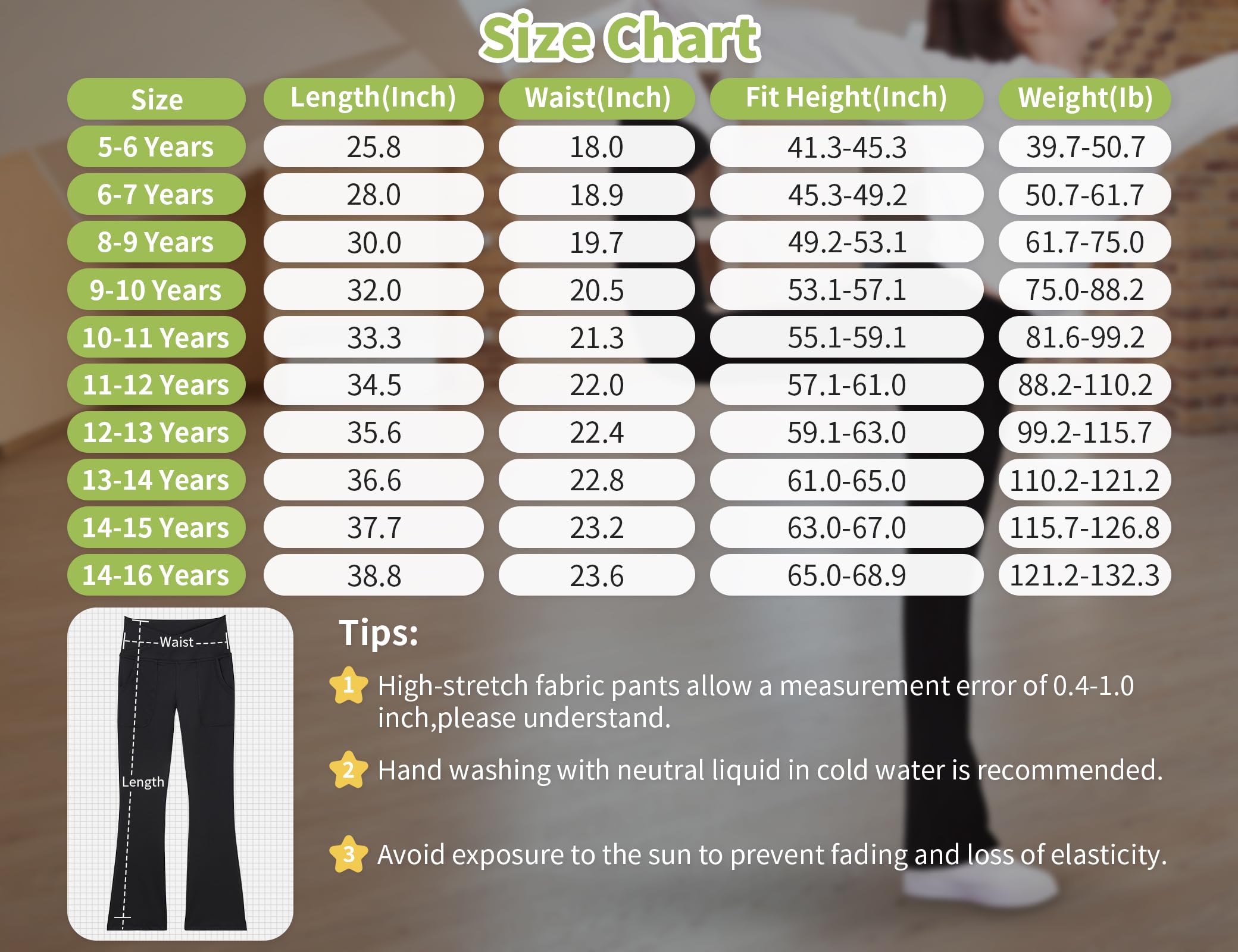 Gnainach Girls Flare Pants Size 13-14 Years Old Black High Waist Crossover Leggings with Pockets Kids Bell Bottoms for Teen Yoga Running