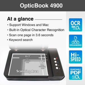 Plustek OpticBook 4900 Scanner with BookMaker - Simplify scanning and make your paper/document digitized & organized with software to archive, look up and share files.