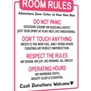 Funny Room Rules Sign - Cute Room Decor for Teen Girls Bedroom, Pink Preppy Room Decorations, Cute Teenage Door Sign & Fun Gifts for Birthday and Holidays (Room Rules)…