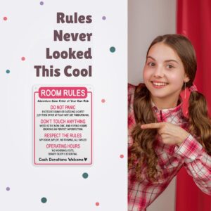 Funny Room Rules Sign - Cute Room Decor for Teen Girls Bedroom, Pink Preppy Room Decorations, Cute Teenage Door Sign & Fun Gifts for Birthday and Holidays (Room Rules)…