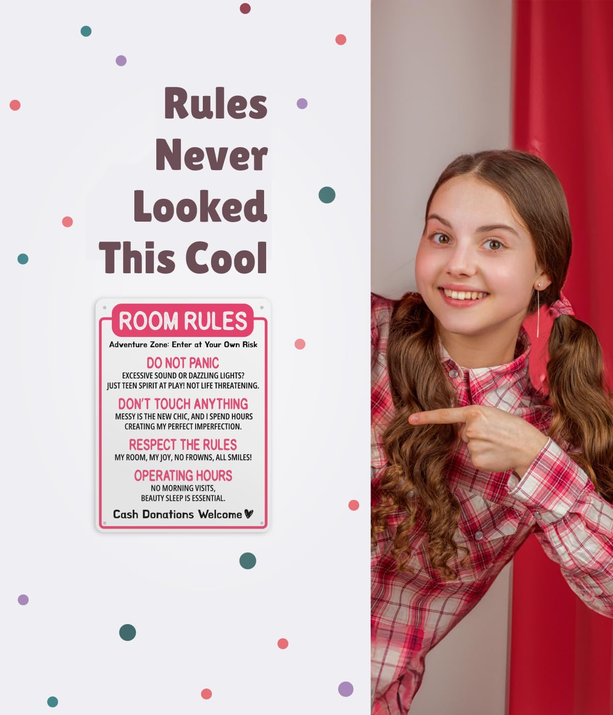 Funny Room Rules Sign - Cute Room Decor for Teen Girls Bedroom, Pink Preppy Room Decorations, Cute Teenage Door Sign & Fun Gifts for Birthday and Holidays (Room Rules)…