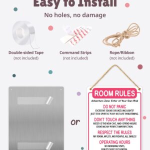 Funny Room Rules Sign - Cute Room Decor for Teen Girls Bedroom, Pink Preppy Room Decorations, Cute Teenage Door Sign & Fun Gifts for Birthday and Holidays (Room Rules)…