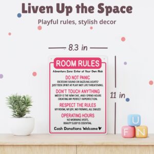 Funny Room Rules Sign - Cute Room Decor for Teen Girls Bedroom, Pink Preppy Room Decorations, Cute Teenage Door Sign & Fun Gifts for Birthday and Holidays (Room Rules)…