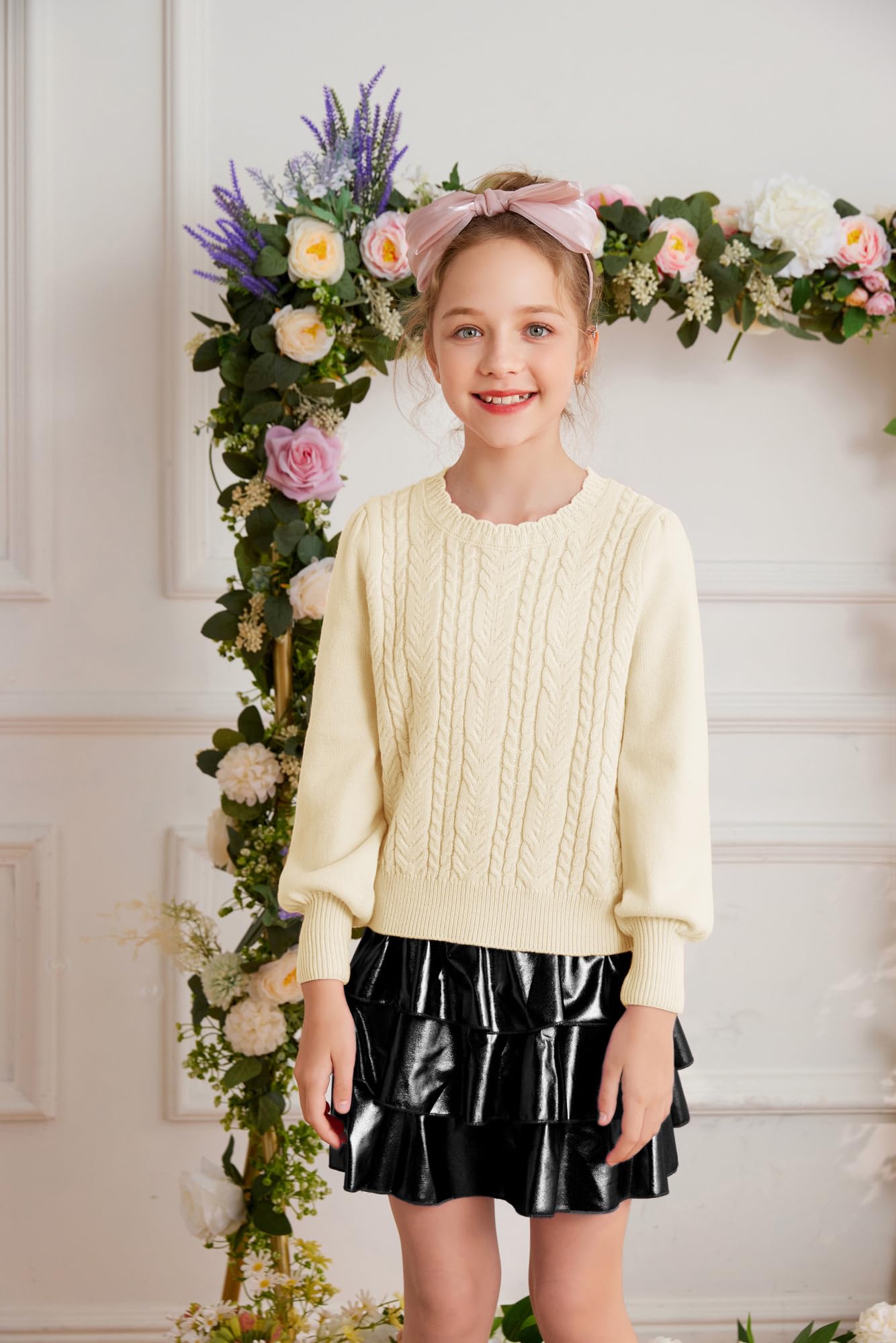 GRACE KARIN Sweater for Teen Girls 12-14 Crew Neck Pullover Apricot Sweaters Fall Winter