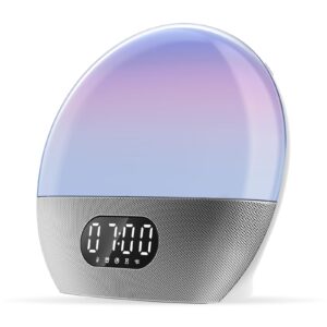 wiim wake-up light, alexa built-in, unlimited sound choices, all-in-one sunrise alarm clock, sound machine, sleep routines and more - polished silver