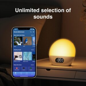 WiiM Wake-up Light, Alexa Built-in, Unlimited Sound Choices, All-in-One Sunrise Alarm Clock, Sound Machine, Sleep Routines and More - Polished Silver