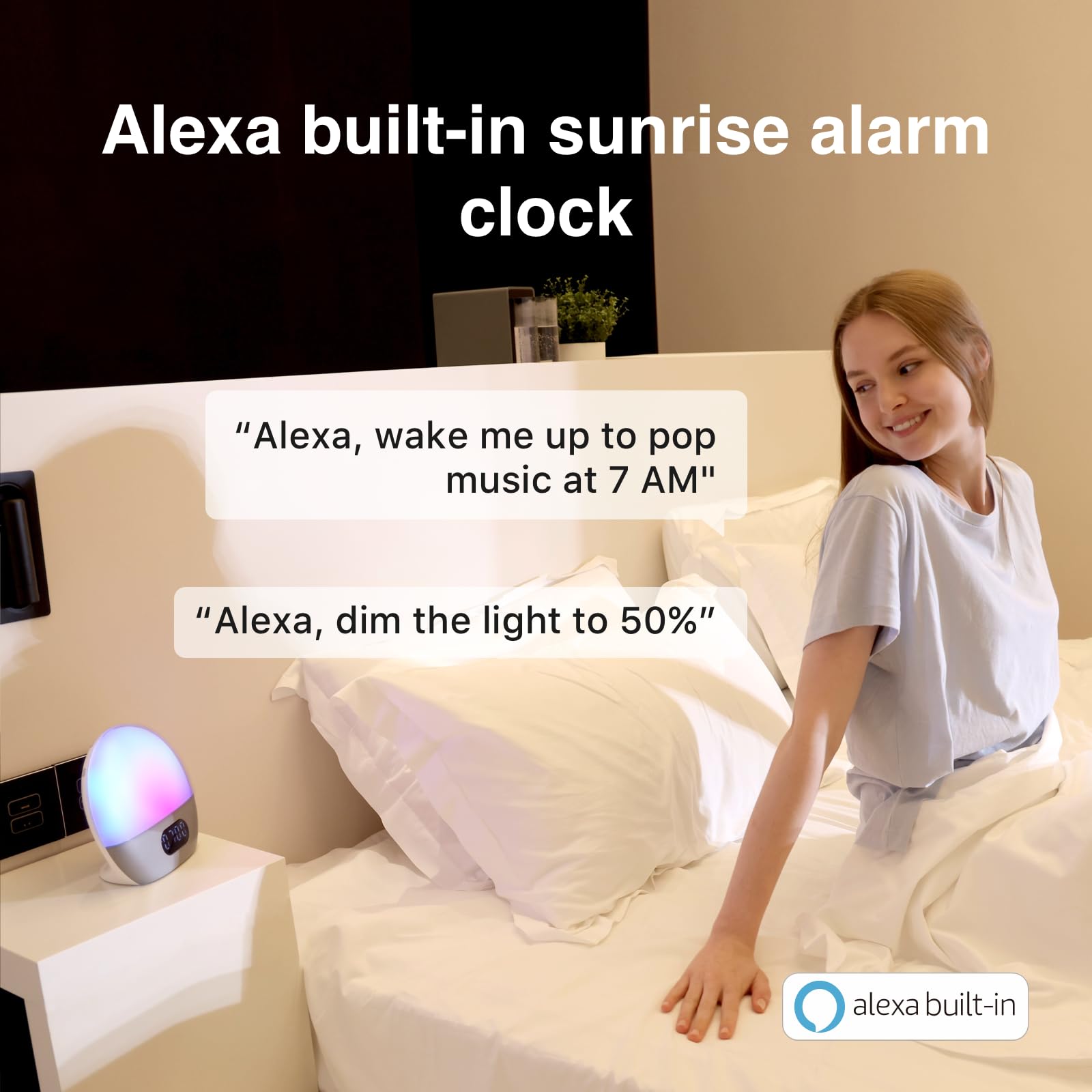 WiiM Wake-up Light, Alexa Built-in, Unlimited Sound Choices, All-in-One Sunrise Alarm Clock, Sound Machine, Sleep Routines and More - Polished Silver