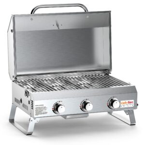 Onlyfire Tabletop Gas Grill 3 Burners, 24" Stainless Steel Portable Propane Grill with Foldable Legs for Outdoor Patio Backyard Camping, Tailgating, RV Trip, Heavy Duty & 24000BTU, GS307