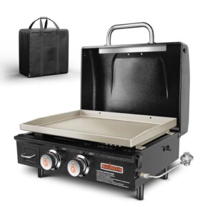 qulimetal portable griddle flat top grill 22 inch table top grill with hood 2 burner gas grill propane grill with carry bag outdoor griddle camping griddle 24,000 btu 348 sq 304 stainless steel