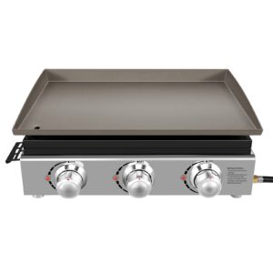 cecarol 23in 3-burner propane gas griddle, 355 sq in, 25,500 btu - for outdoor, rv, tailgating (gray)