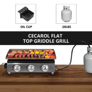 Cecarol 23in 3-Burner Propane Gas Griddle, 355 sq in, 25,500 BTU - For Outdoor, RV, Tailgating (Gray)