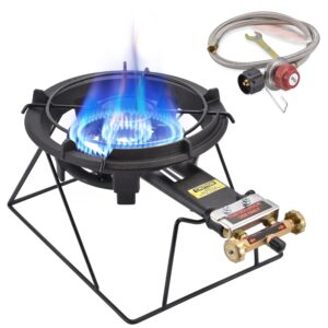 arc outdoor propane burner stove, 13" single propane burner, cast iron portable propane burner with sturdy stand and 0-20 psi adjustable regulator stainless steel hose,perfect for outdoor wok burner