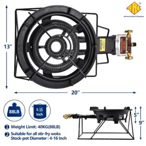 ARC Outdoor Propane Burner Stove, 13" Single Propane Burner, Cast Iron Portable Propane Burner With Sturdy Stand And 0-20 PSI Adjustable regulator Stainless Steel Hose,Perfect For Outdoor Wok Burner